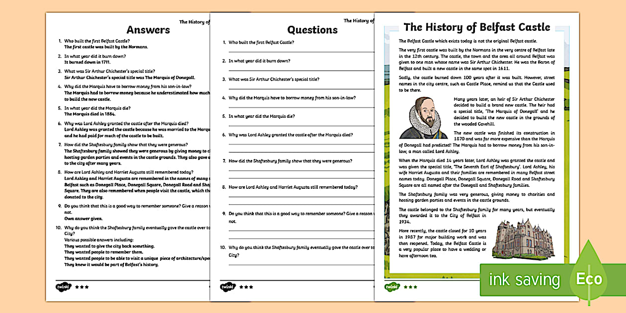 The History of Belfast Castle Differentiated Reading Comprehension Activity