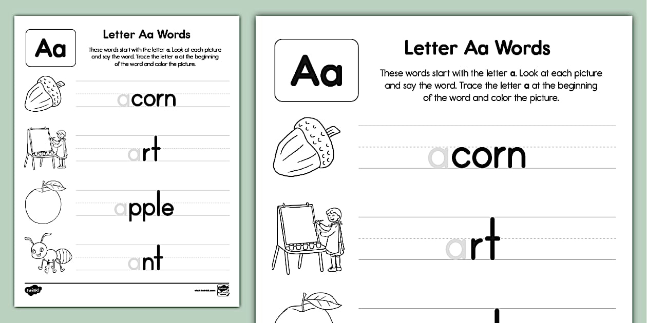 Letter Aa Words: Letter Recognition Worksheet - Twinkl