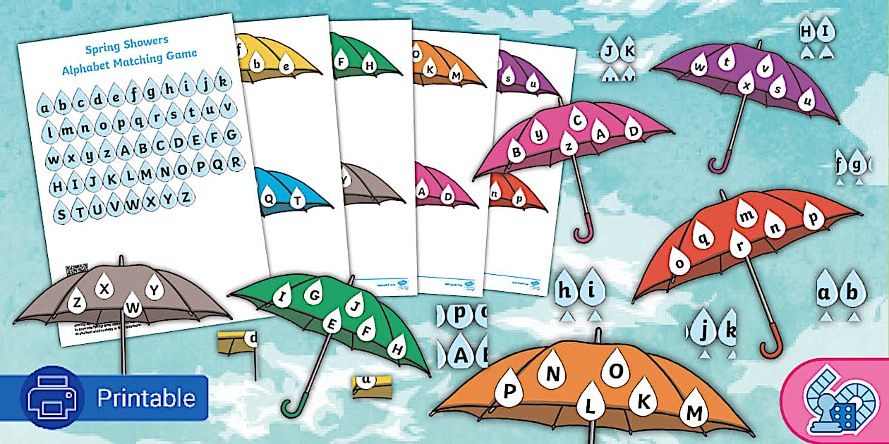 Spring Showers Alphabet Matching Game for Spring Activities
