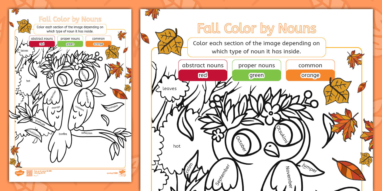 Fall-Themed Color by Noun Worksheet (teacher made) - Twinkl