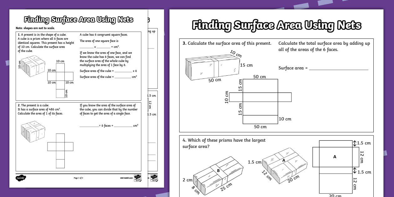 Surface Area Using Nets Worksheet for Kids | Twinkl USA