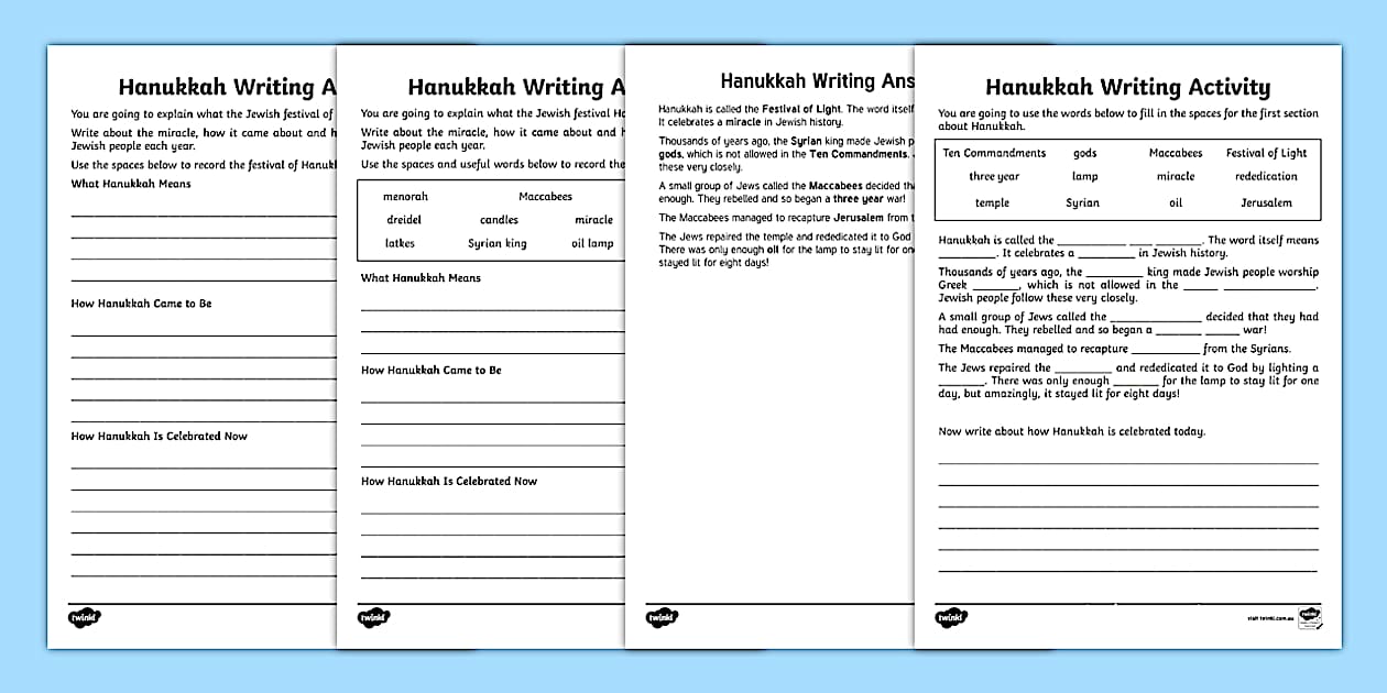 Hanukkah Writing Worksheet / Worksheet - -Australia - Twinkl