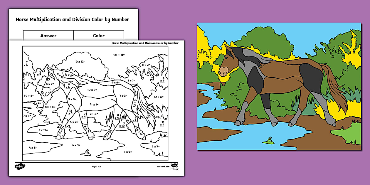 Horse Multiplication and Division Color By Number for 3rd-5th Grade