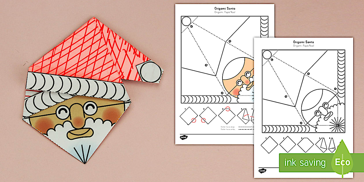 Black and White Simple Origami Christmas Santa Paper Craft English ...