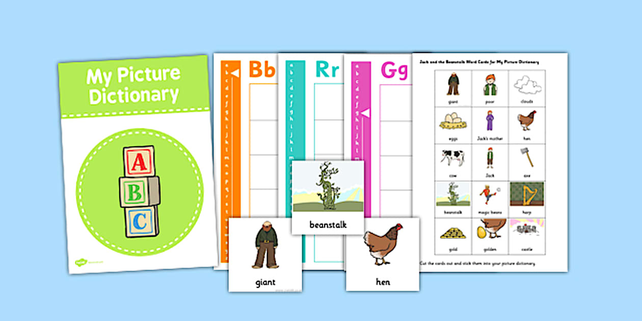 Cursive Jack and the Beanstalk Picture Dictionary and Word Card Set