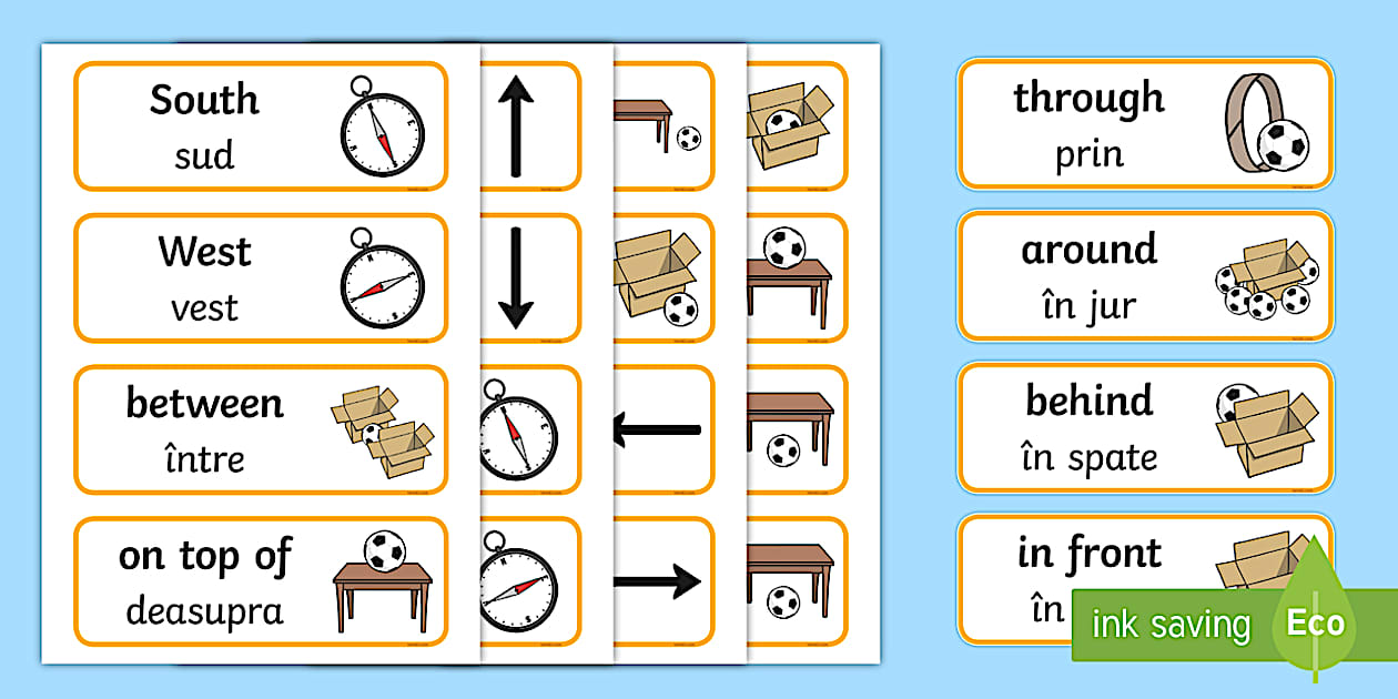 Positional Language Word Cards - English/Romanian - Positional Language ...