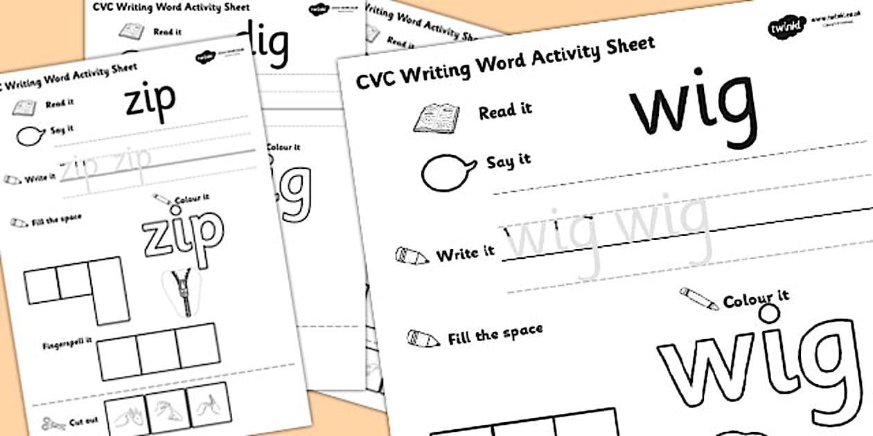 CVC Writing Word Worksheet / Worksheet Pack 'i' with British Sign Language,