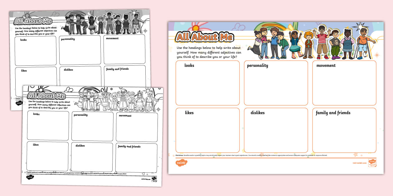 All About Me Adjectives Worksheet - Twinkl
