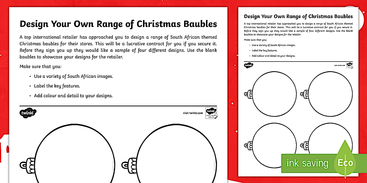 Design Your Own Range Of Christmas Baubles Worksheet / Worksheet