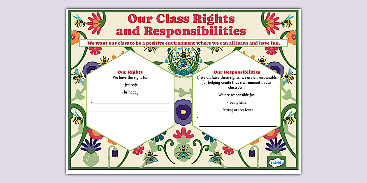 Bee-Themed Rights and Responsibilities Poster (teacher made)