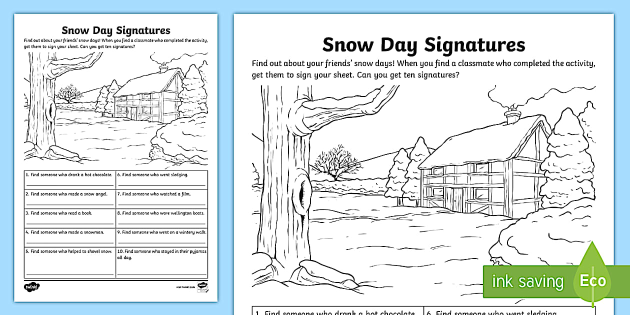 KS2 Snow Day Signatures Activity (teacher made) - Twinkl