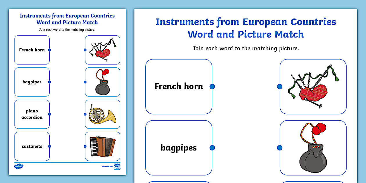 👉 Instruments from Europe Word and Picture Match - Twinkl