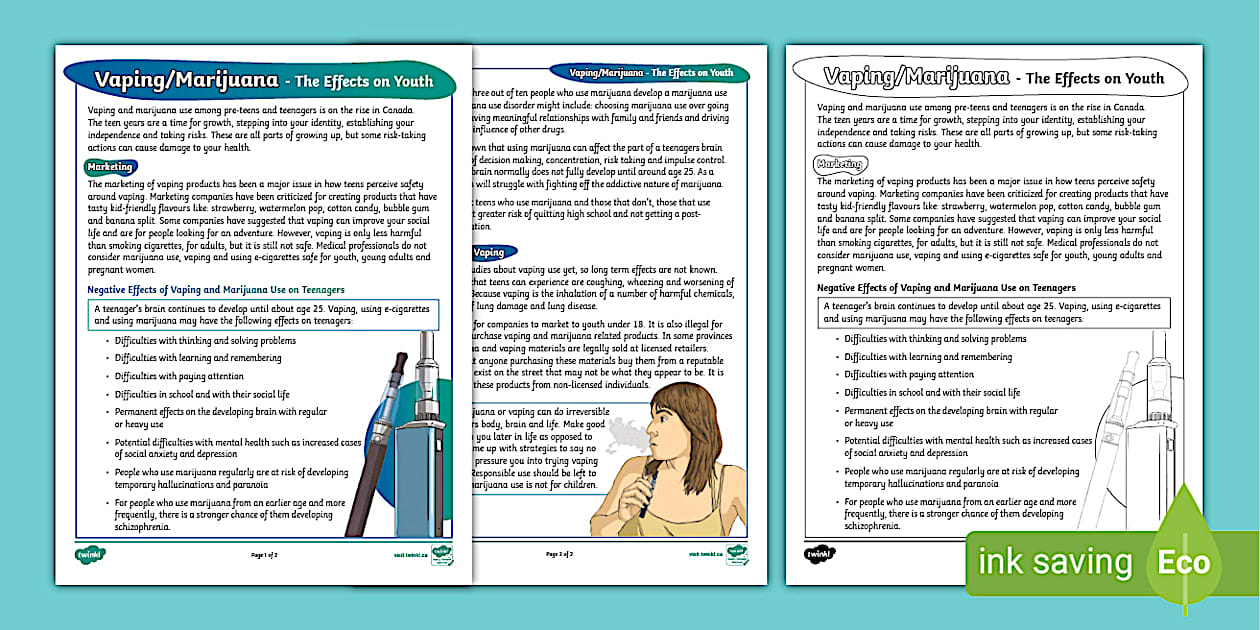 Vaping/Marijuana - The Effects on Youth Fact File - Twinkl