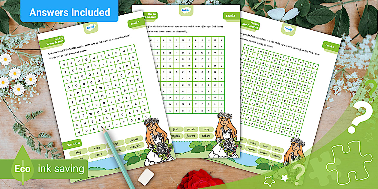 May Day Word Search - All Levels - Twinkl - Kids Puzzles
