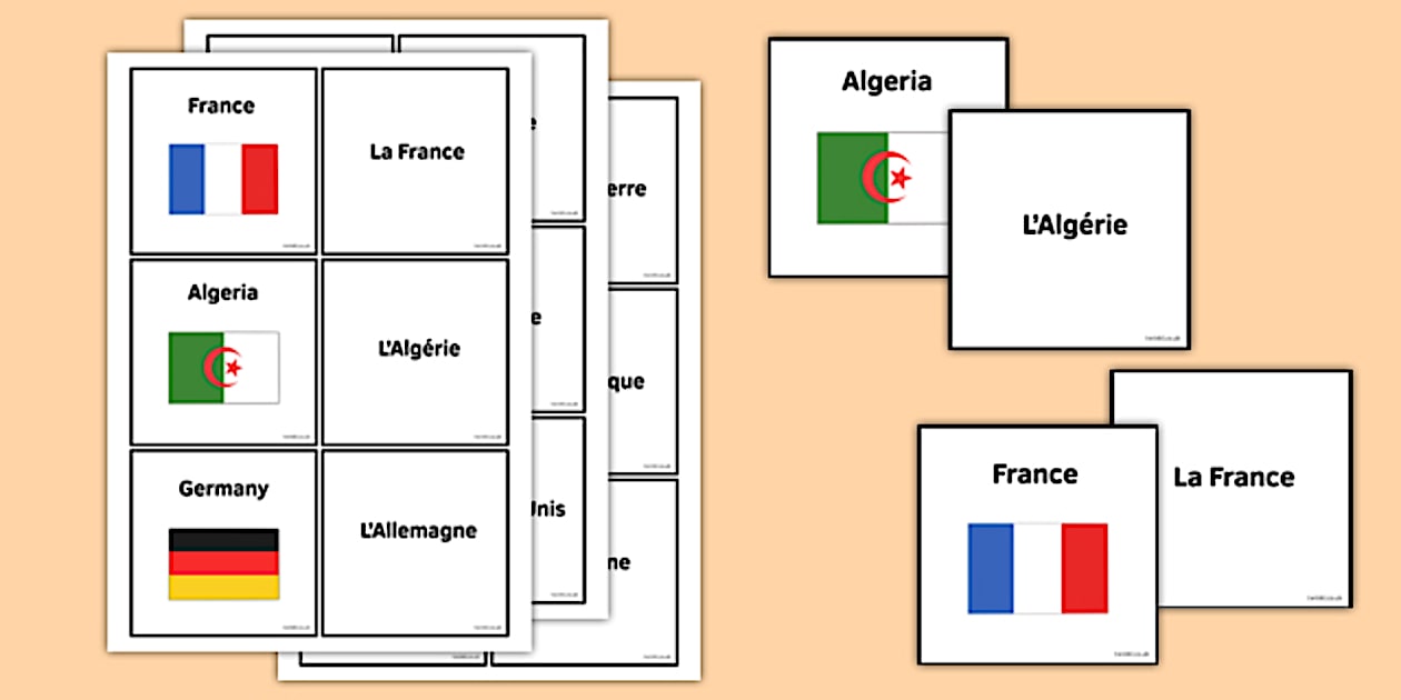 Les pays et les drapeaux Jeu de cartes (teacher made)