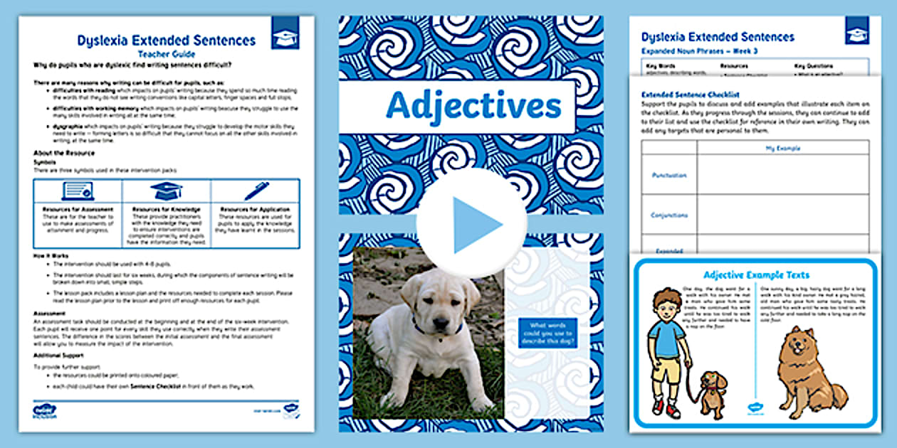 Pack Three Dyslexia Extended Sentences - Expanded Noun Phrase Activity Pack