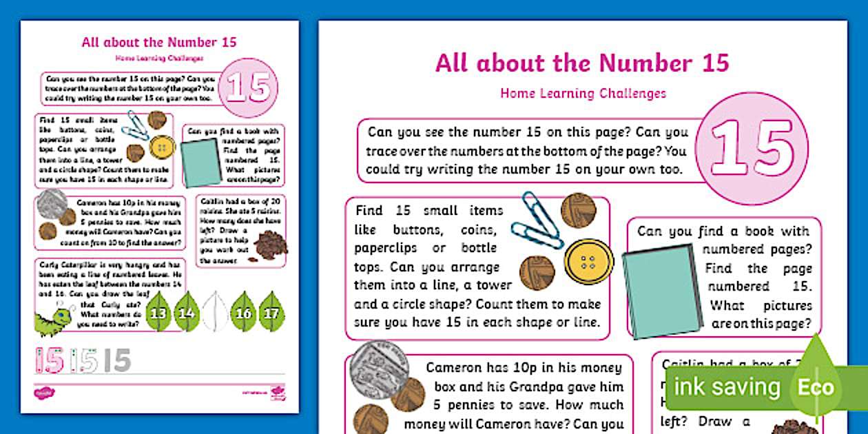 👉 EYFS Maths: All about the Number 15 Home Learning Challenges