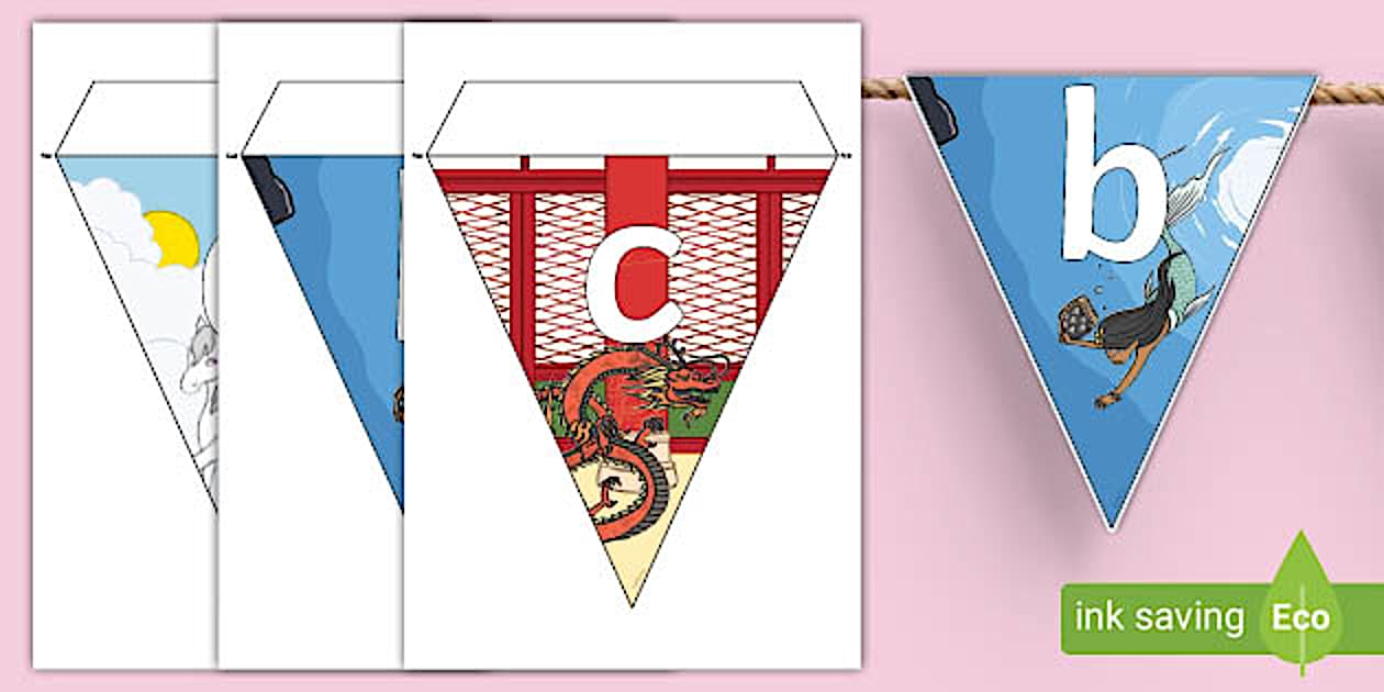 Black and White Fantasy Themed Alphabet Bunting - Twinkl