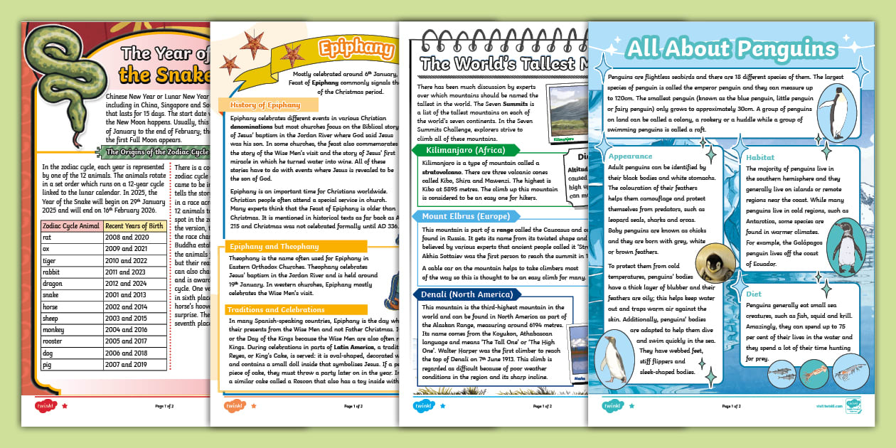 UKS2 January Reading Comprehension Pack (Teacher-Made)