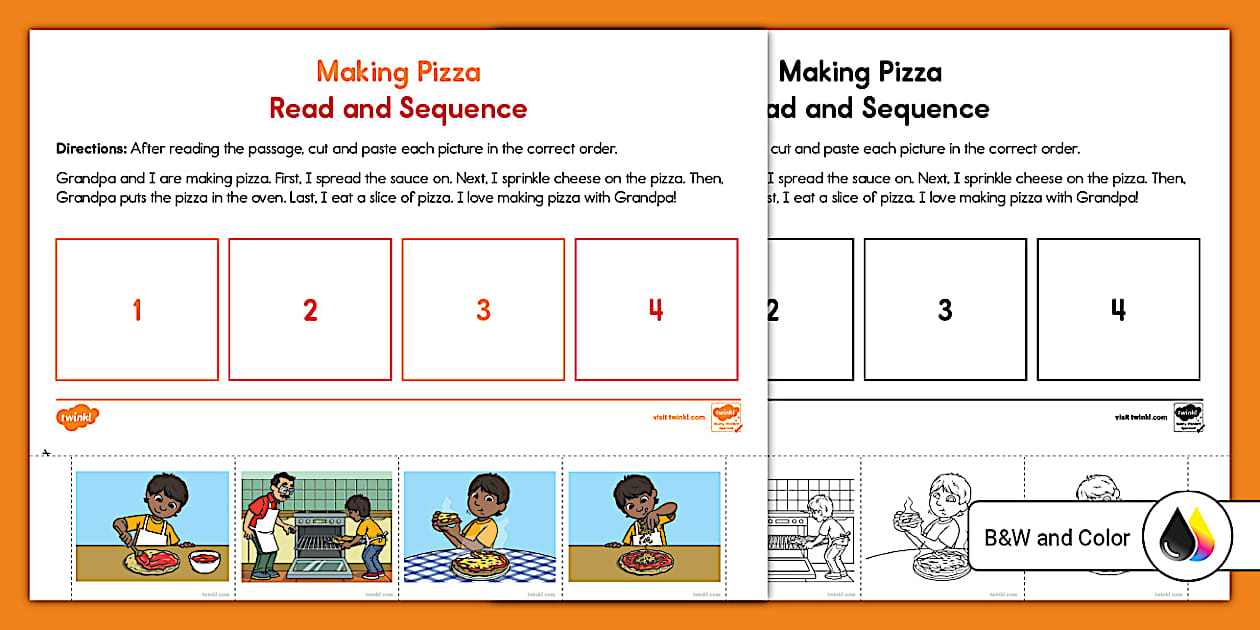 Kindergarten Making Pizza Read and Sequence Cut and Paste Worksheet