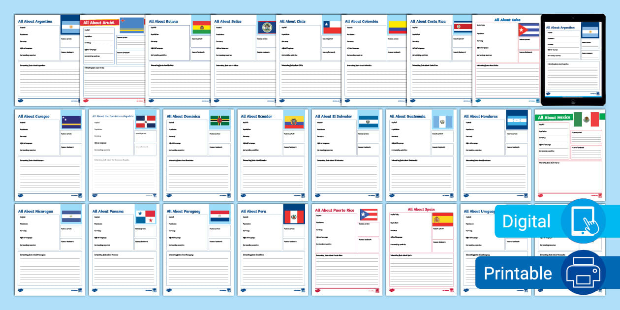 Hispanic Countries Research Activity Pack for 3rd-5th Grade