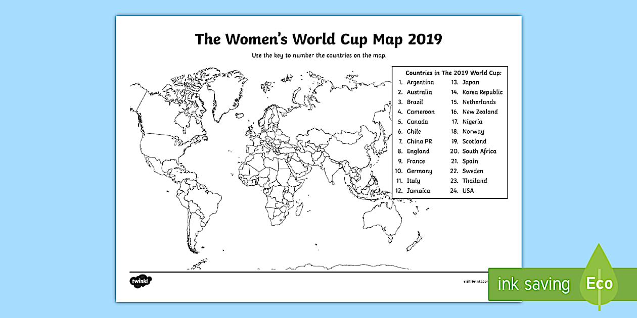 The Women's World Cup 2019 Map Worksheet (teacher made)