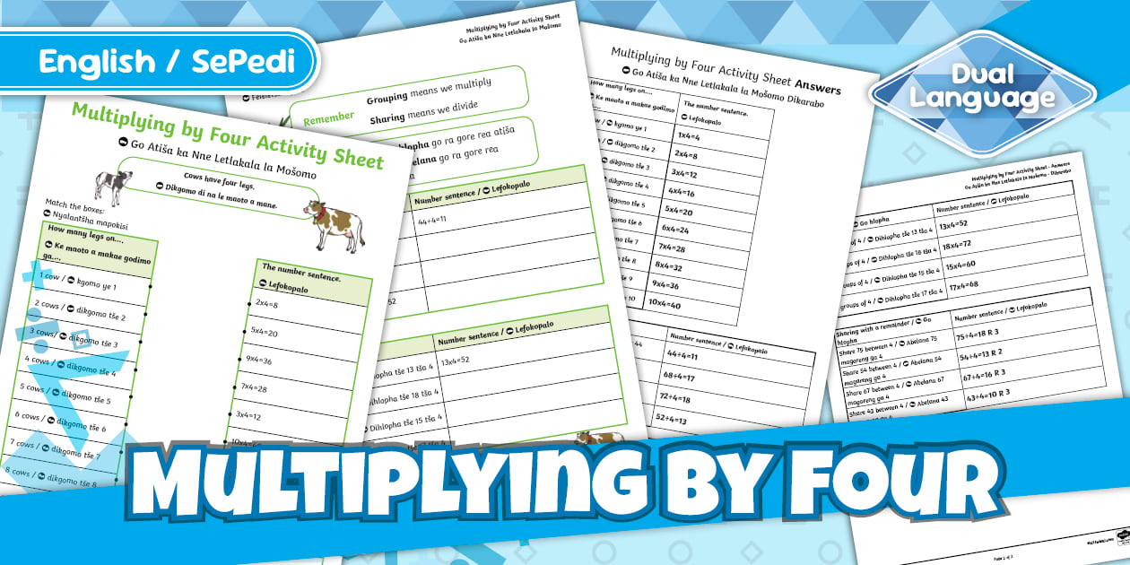 Grade 4 Maths Multiplying by Four Sepedi/English