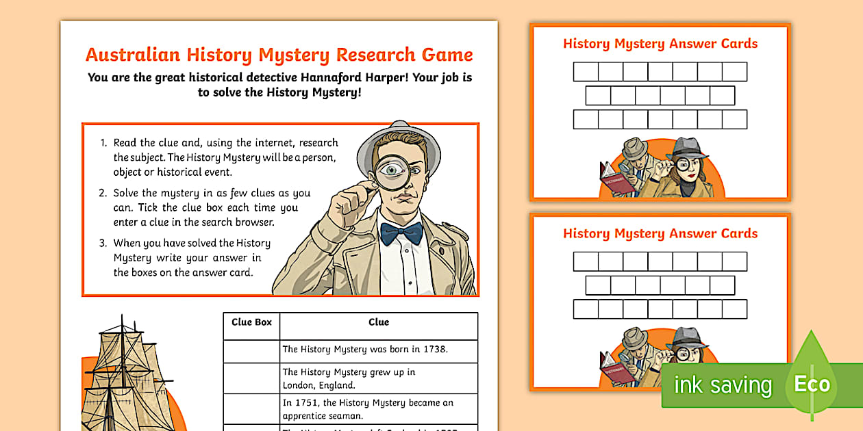 Black and White Captain Arthur Phillip History Mystery Research Game