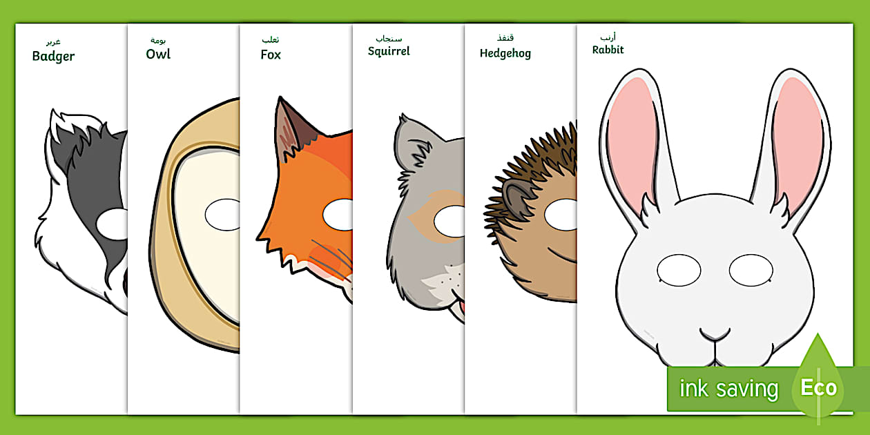 Woodland Animals Role Play Masks Arabic - Arabic/English
