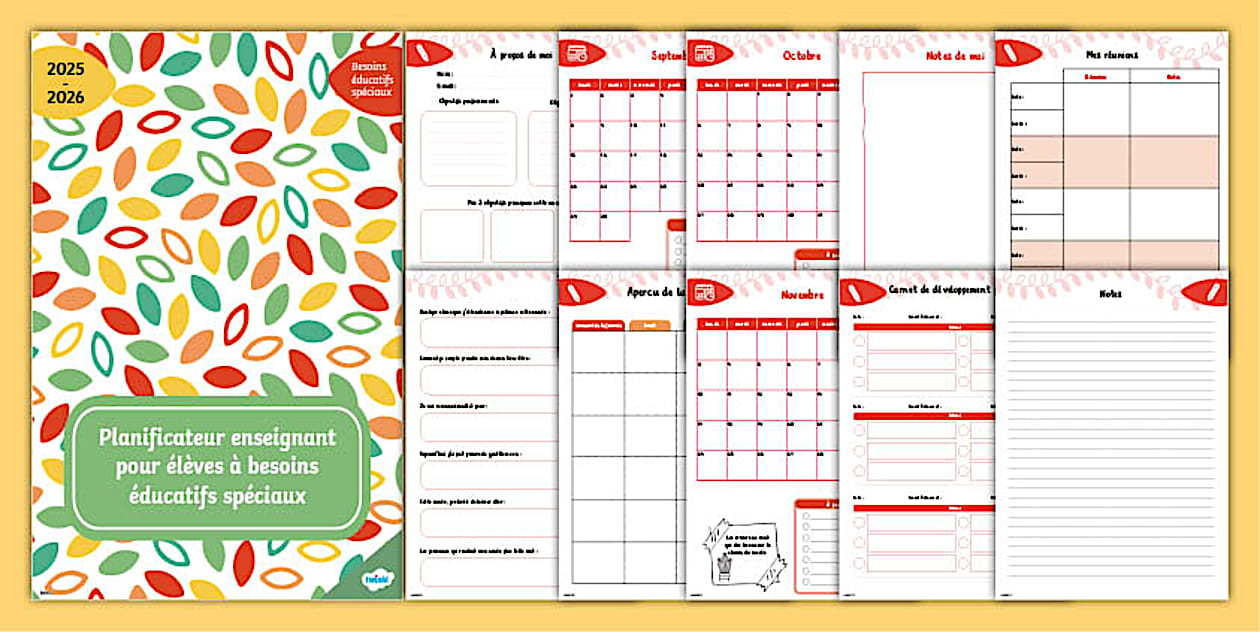 Planificateur enseignant pour élèves à besoins éducatifs spéciaux