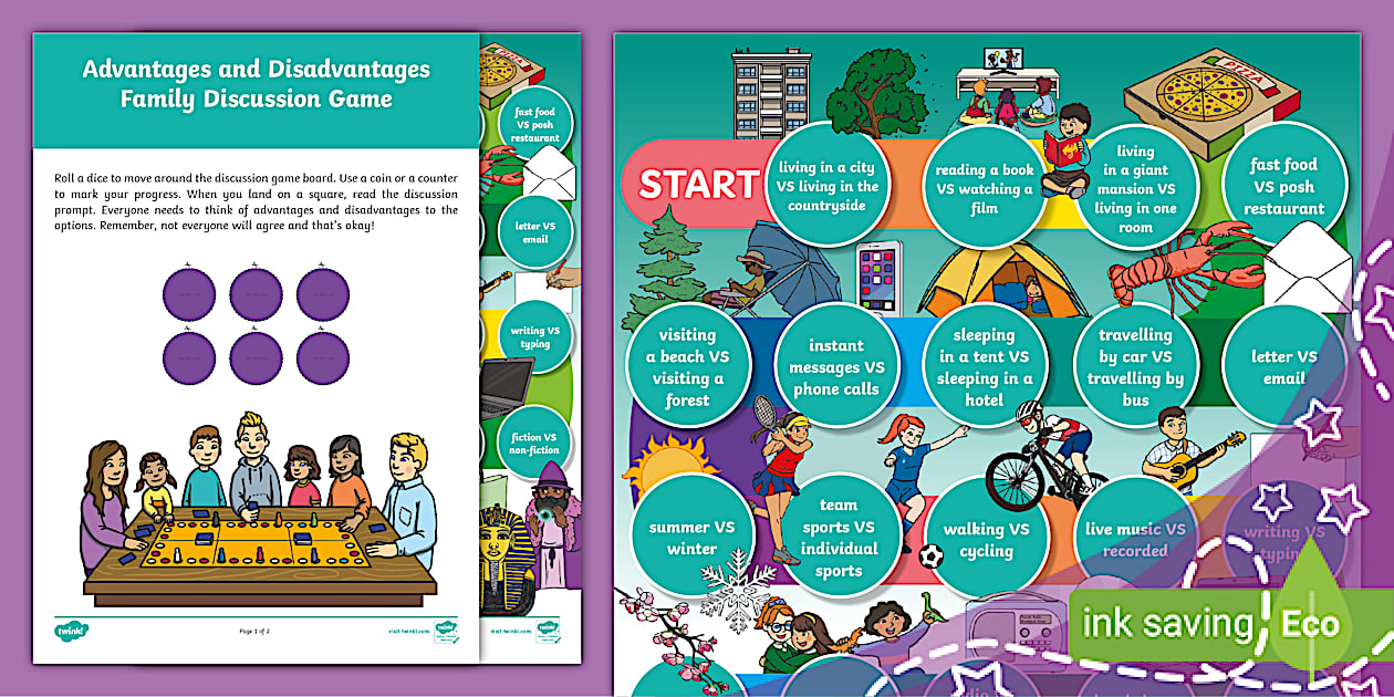 Advantages and Disadvantages Family Discussion Game - Twinkl