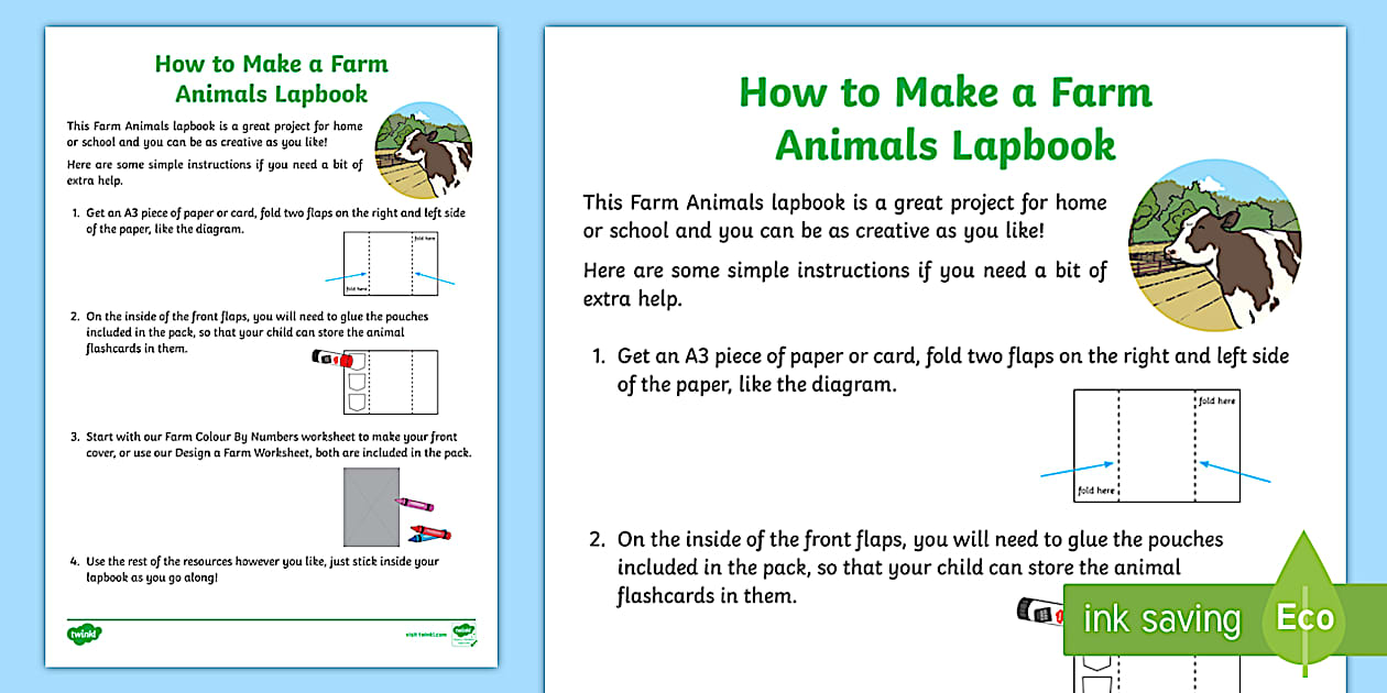 Black and White Farm Animals Lapbook Instructions Sheet