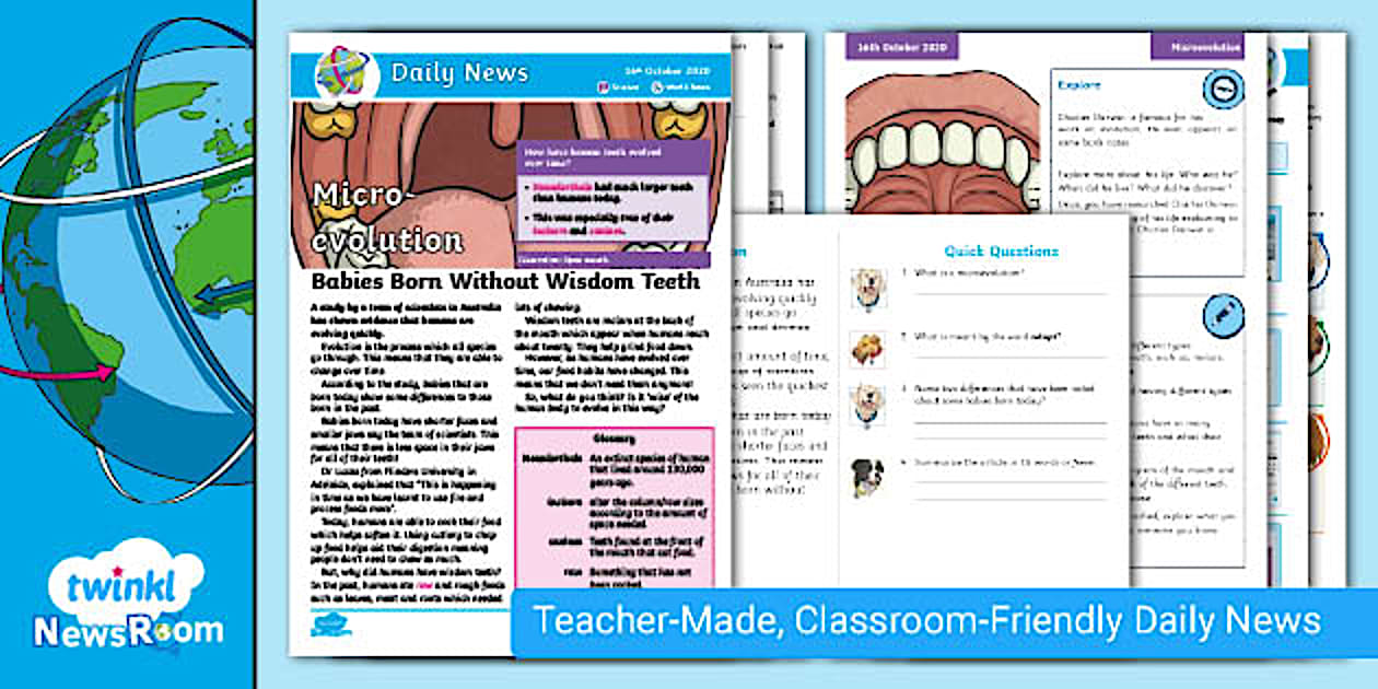 Daily NewsRoom Pack - Wisdom Teeth Evolution - LKS2 Reading Comprehension