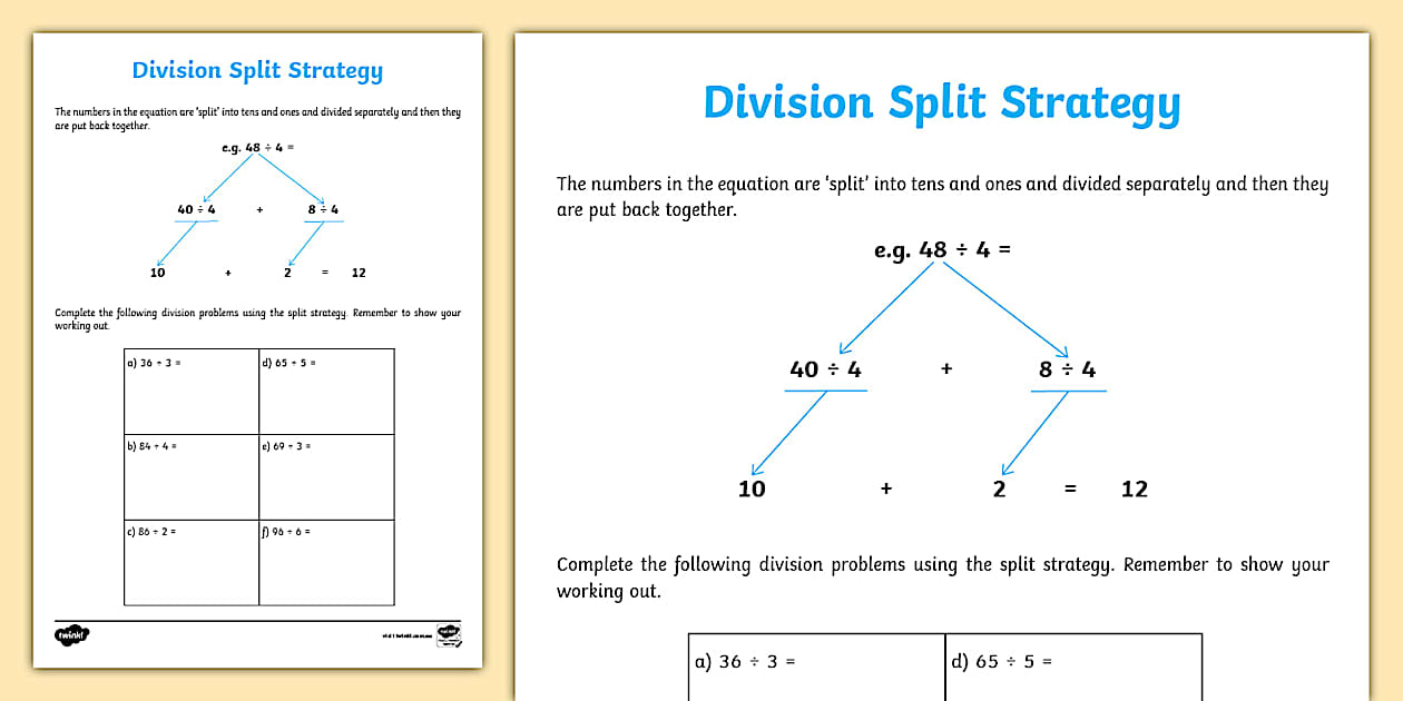 👉 Division Split Strategy Introduction Worksheet - Twinkl
