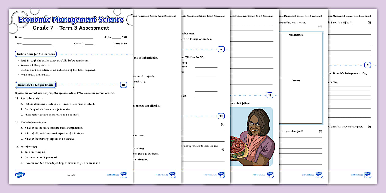 Grade 7 Economic Management Science - Term 3 - Assessment (CAPS Aligned)