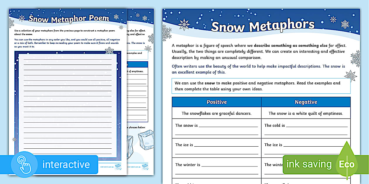 Metaphor Poem Template - Snow (teacher made) - Twinkl