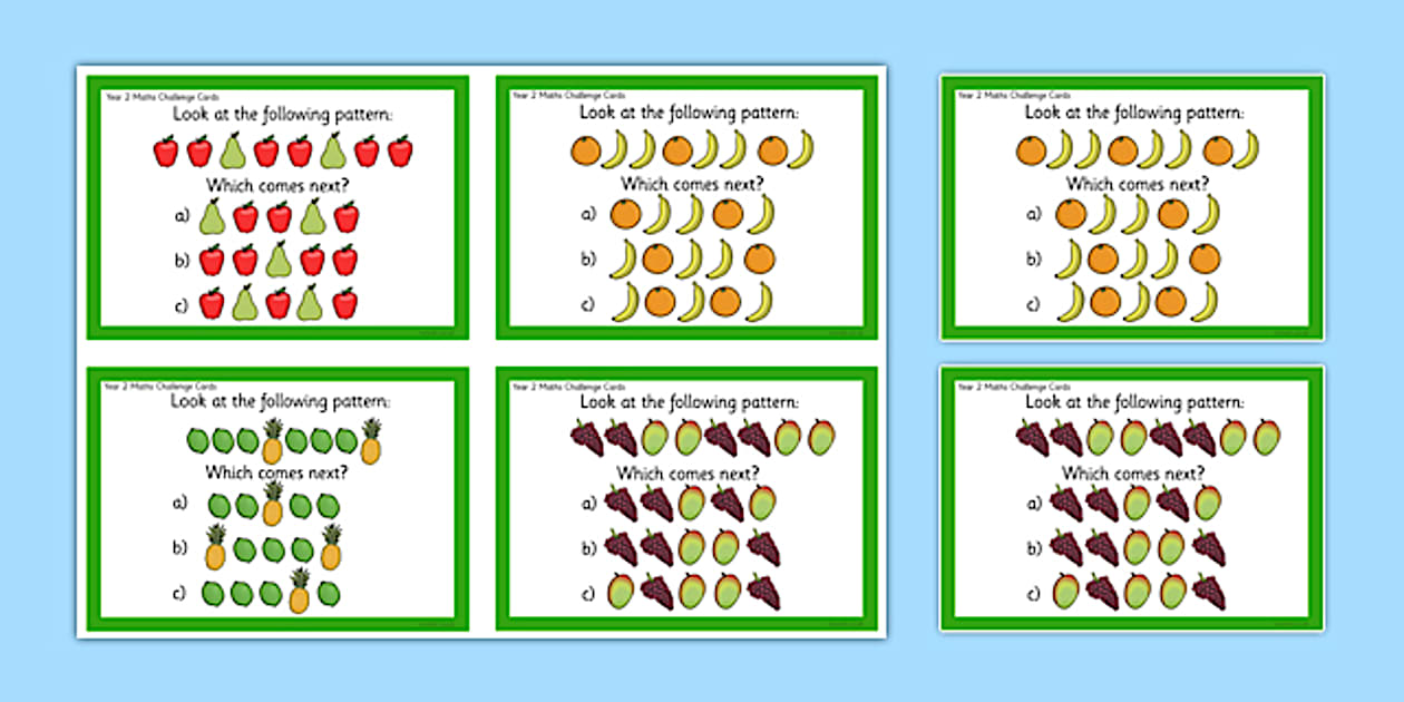 Year 2 Maths Pattern Challenge Cards (teacher made) - Twinkl