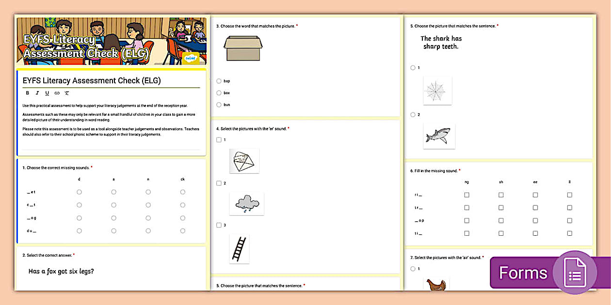 EYFS Literacy Assessment Check (ELG) Google Forms - Twinkl