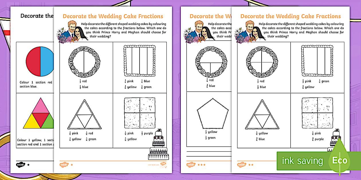 KS1 Royal Wedding Decorate the Wedding Cake Fractions Worksheet