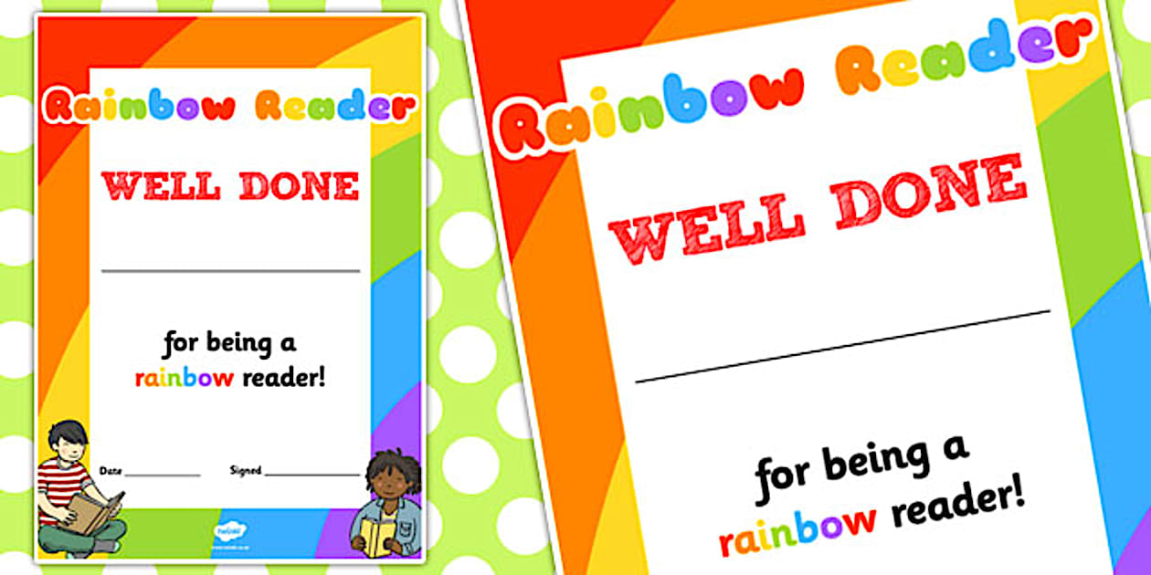 Editable Rainbow Reader Book Decorative Certificate - Twinkl