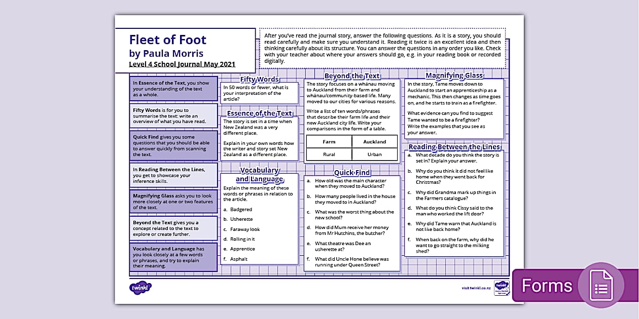L4 May 2021 School Journal Fleet of Foot Story Comprehension