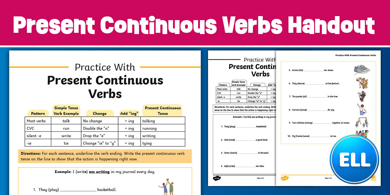 Practice With Present Continuous Verbs Worksheet for ELL