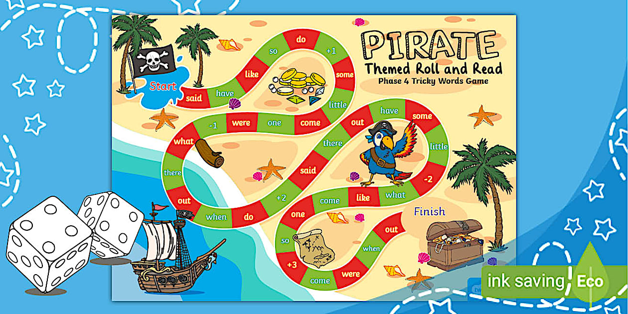 Pirate-Themed Roll and Read: Phase 4 Tricky Words Game