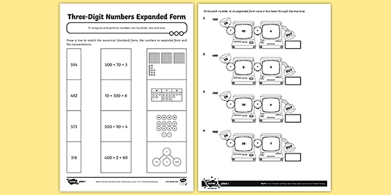 Three-Digit Numbers in Expanded Form Worksheet / Worksheet