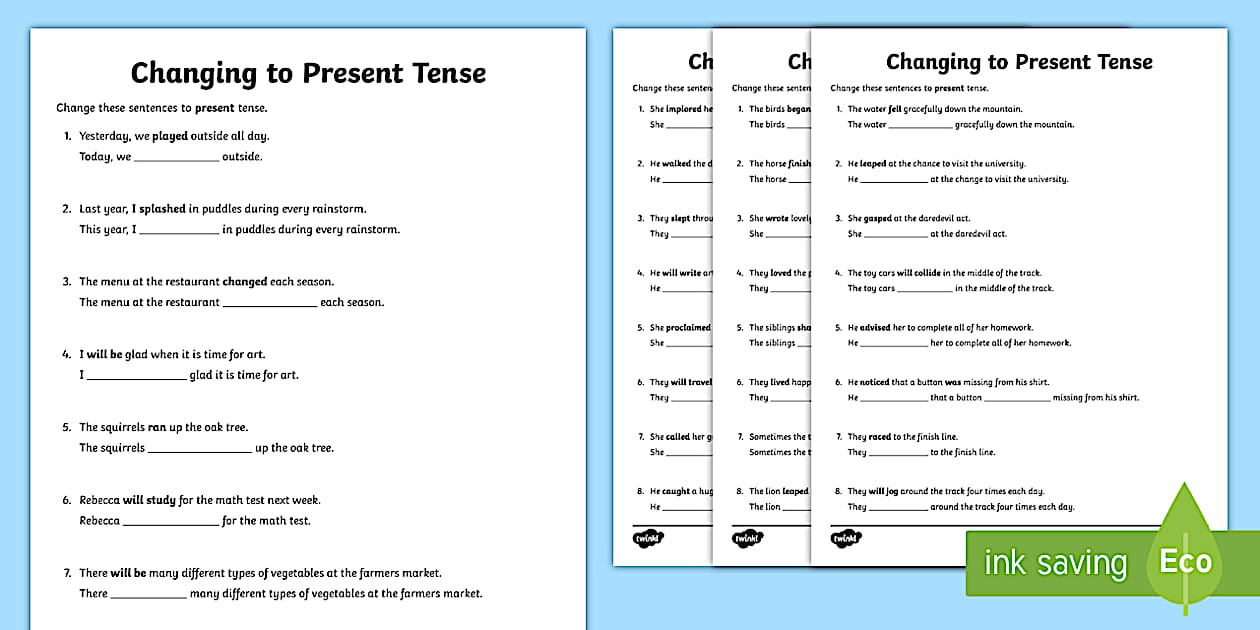 Changing to Present Tense Worksheets (teacher made) - Twinkl