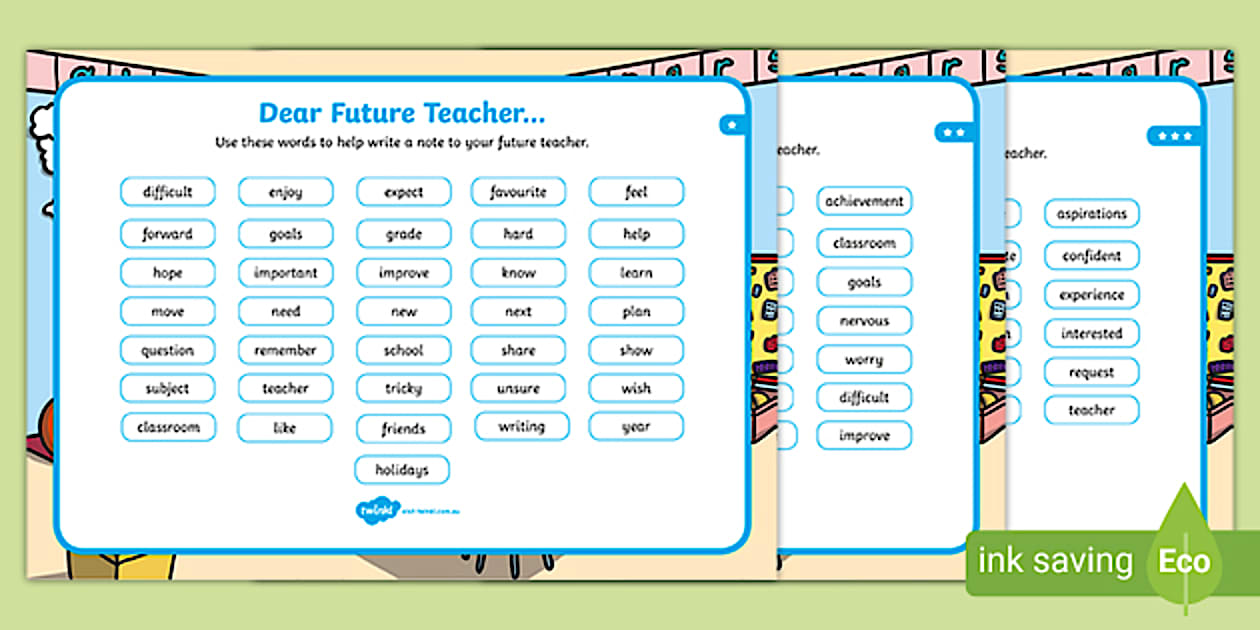 Dear Future Teacher Word Mats (teacher made) - Twinkl