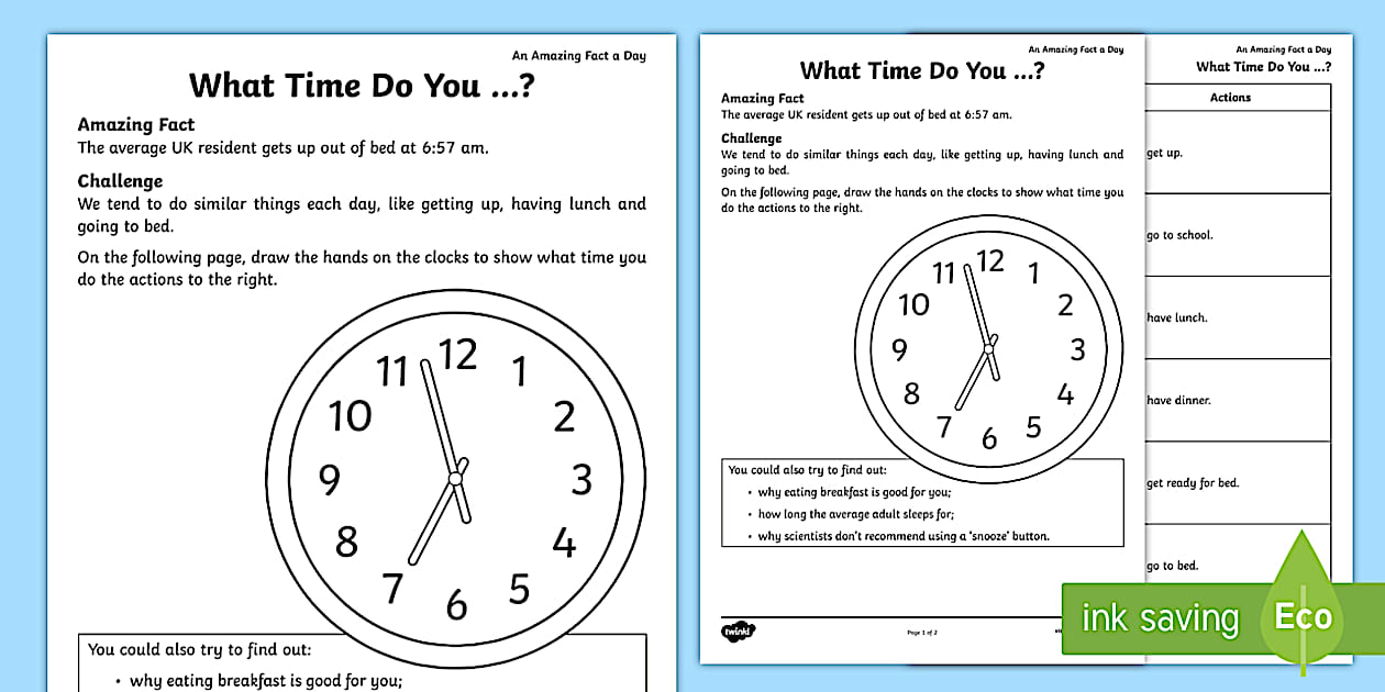 What Time Do You...? Worksheet / Worksheet - Twinkl