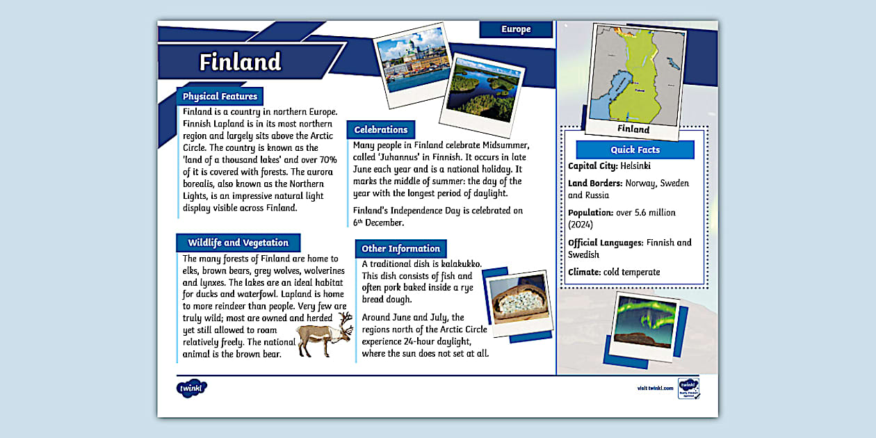 KS2 Finland Fact File (teacher made) - Twinkl
