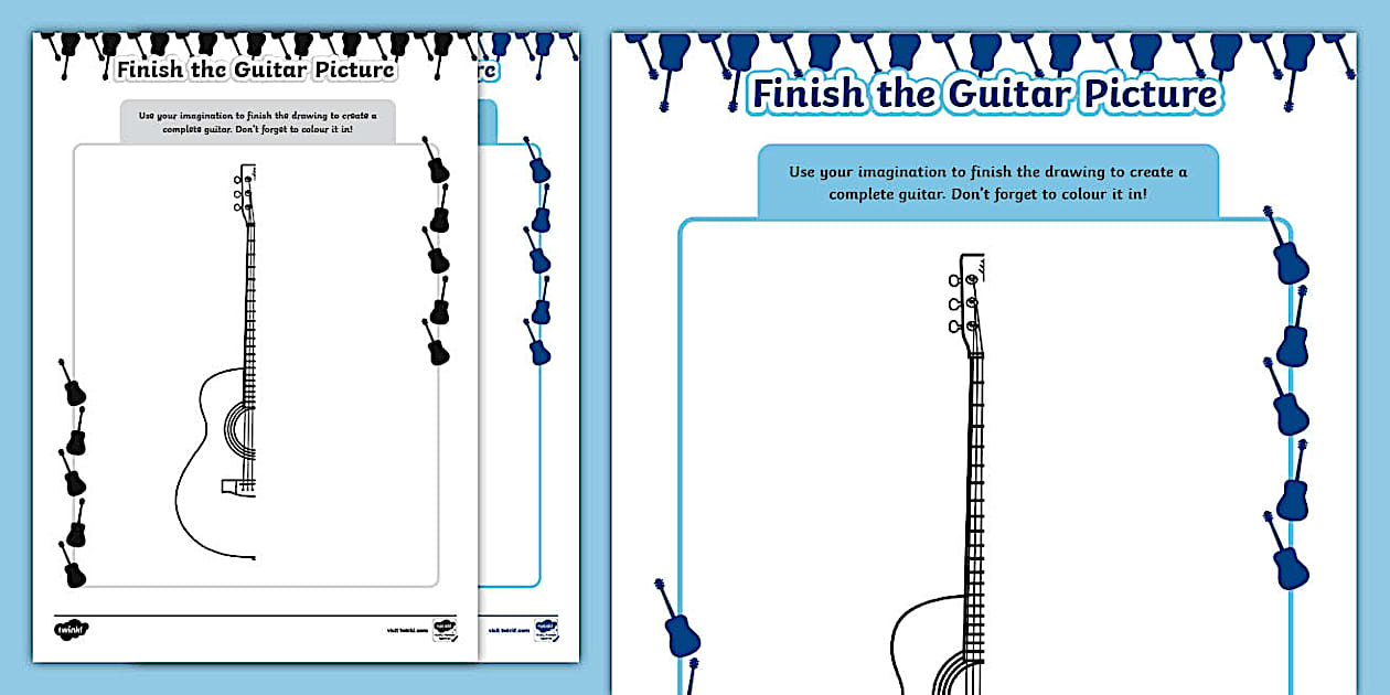 Finish the Guitar Picture Worksheet (teacher made) - Twinkl