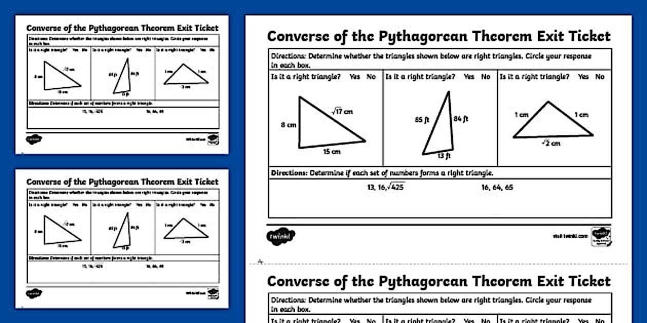 Eighth Grade Converse of the Pythagorean Theorem Exit Ticket